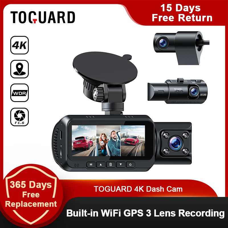 TOGUARD 64G U3 Card 3 Channel Dash Cam GPS WiFi G Sensor Car DVR 1440P ...