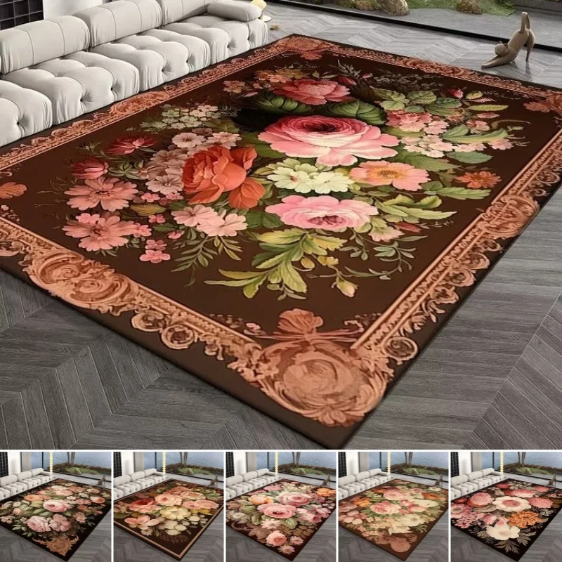 Retro-Flowers-Large-Carpet-for-Living-Room-Coffee-Table-Floor-Mat-Non ...