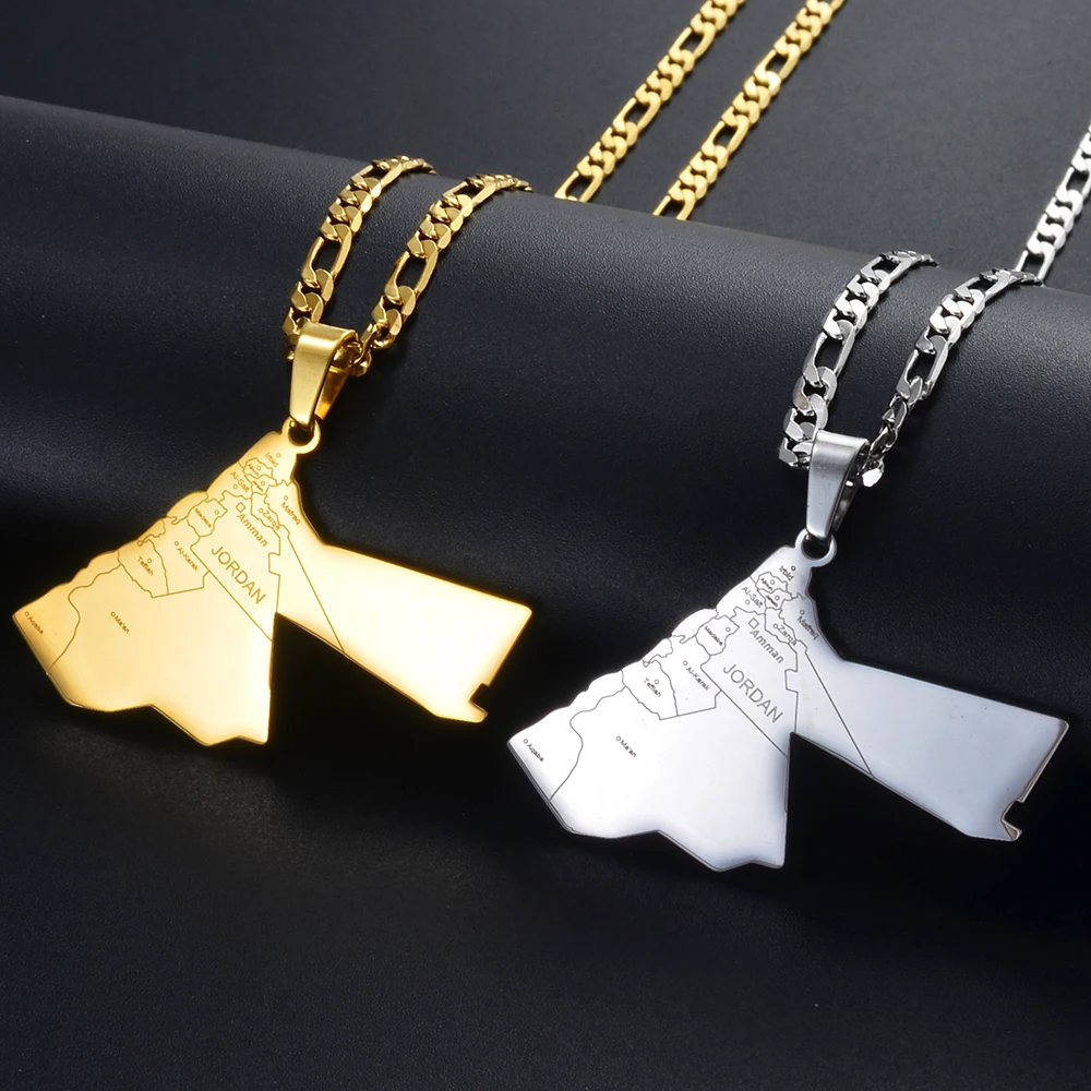 Anniyo The Hashemite Kingdom of Jordan Map Pendant Necklaces for Women ...