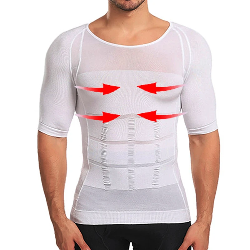 Men Body Shapers Fitness Elastic Abdomen Tight Fitting Short Sleeve ...
