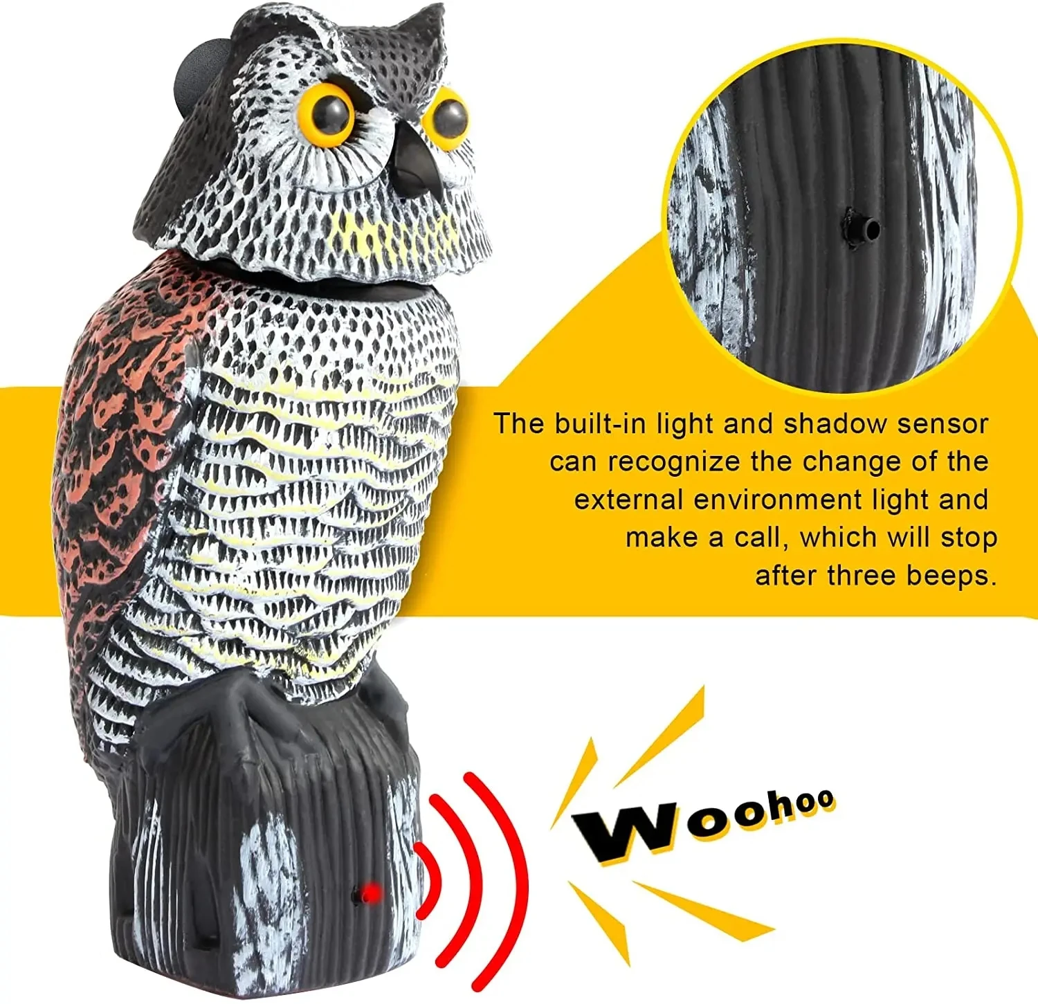 Fake-Owl-Decoy-Plastic-Owl-Scarecrow-Sculpture-with-Rotating-Head-and ...