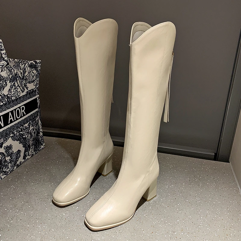 Fashionable-Soft-Genuine-Leather-Long-Boots-Women-Thick-Heel-High-Heel ...