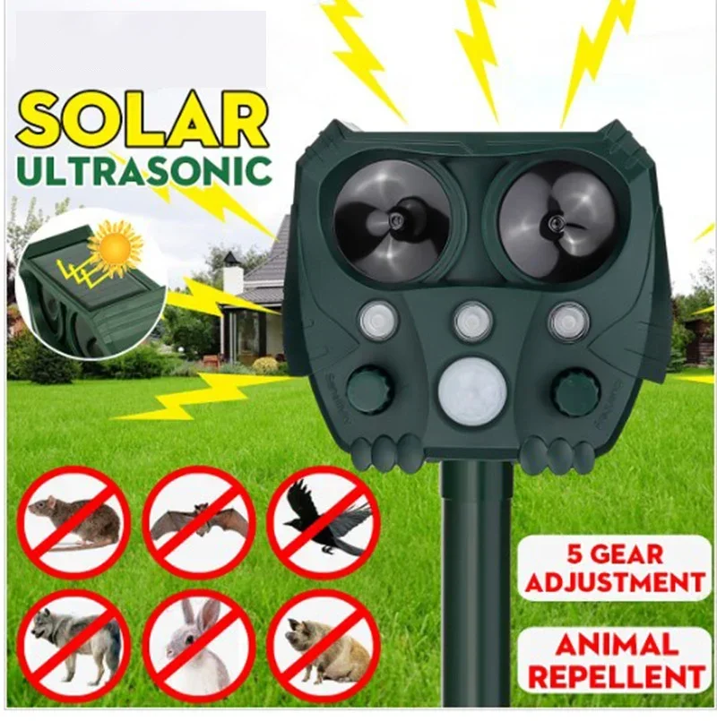 Owl-Shape-Ultrasonic-Animal-Repellent-Solar-Strobe-Bird-Scare-Away-Wild ...