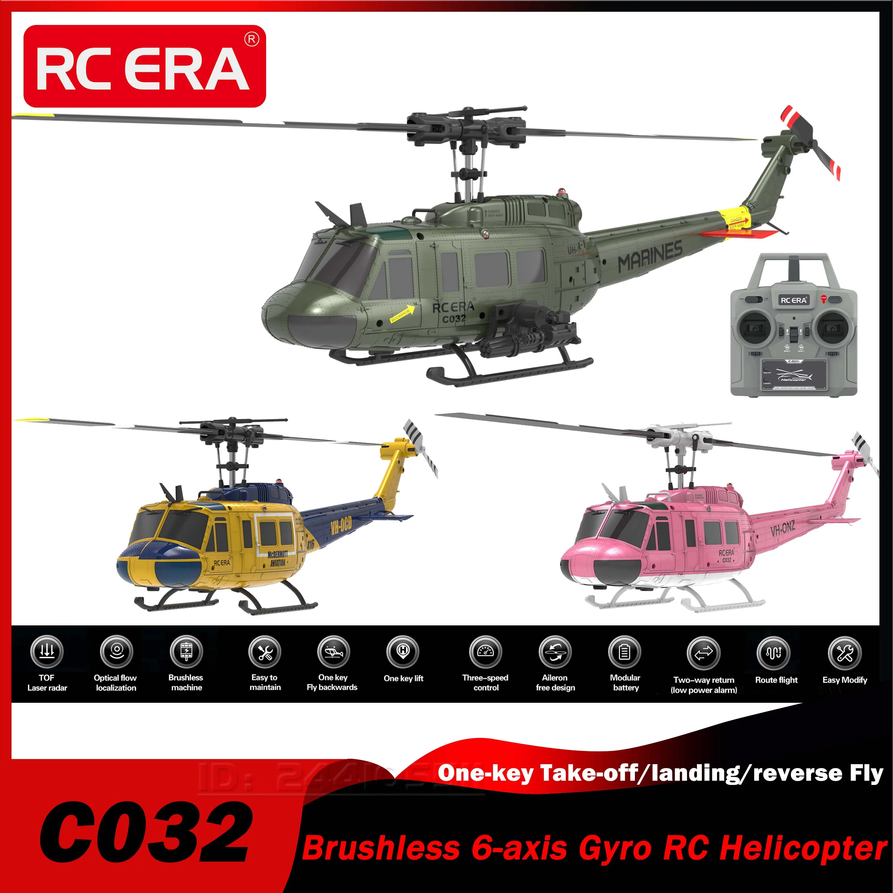C032 UH-1 1/48 Brushless RTF 6CH RC Helicopter 6-axis Gyroscope One-key ...