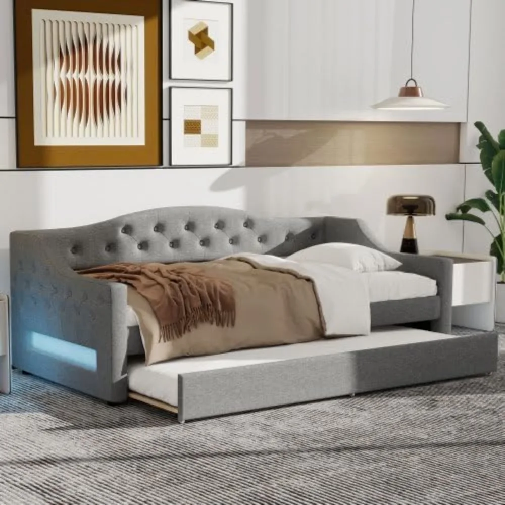 Hot Sales Upholstered Daybed Twin XL Size, Sofa Bed With LED Belt And ...