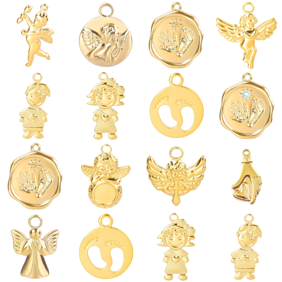 10pcs/lot Newborn Baby Footprint Disc Charms Boy Girl Angel Pendants ...