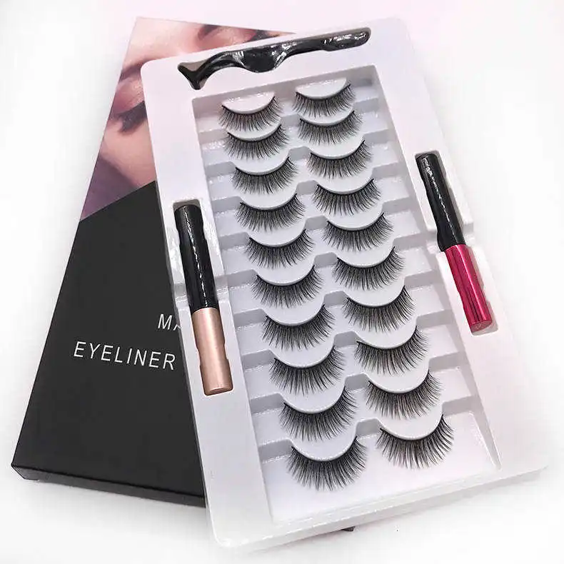 10 Pairs Magnetic False Eyelashes Kit Reusable Self Adhesive Strip ...