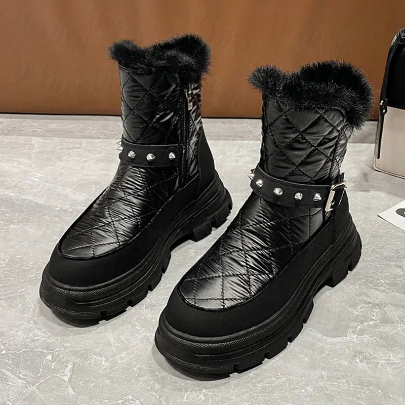 Botas de nieve cortas de felpa para mujer, zapatos informales de ...