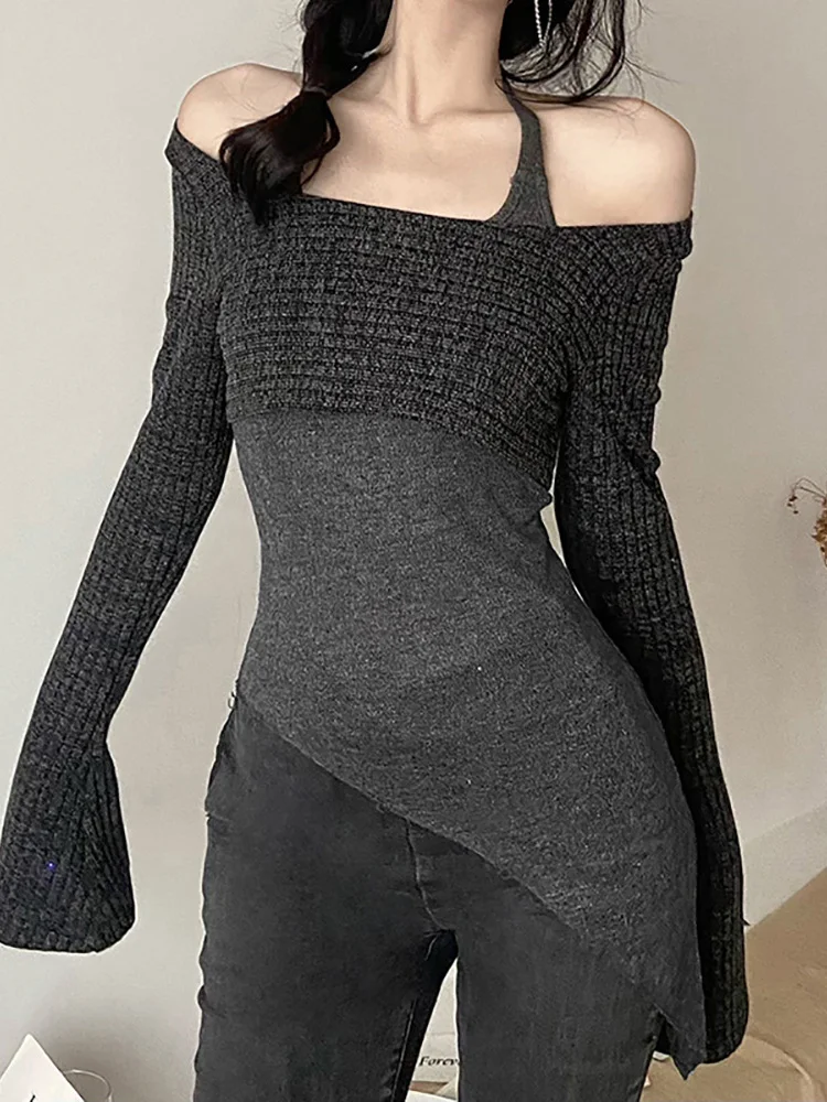 ALLNeon Acubi Style Ribbed Off Shoulder Covers and Bandage Long Halter ...