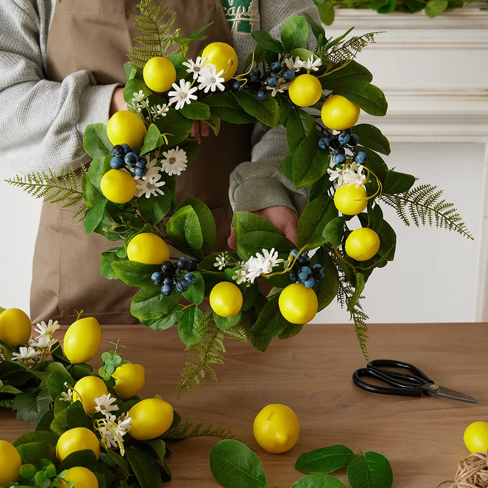 PARTY-JOY-15-74-Polegada-Artificial-Lemon-Flores-Wreath-Falso-Frutas ...