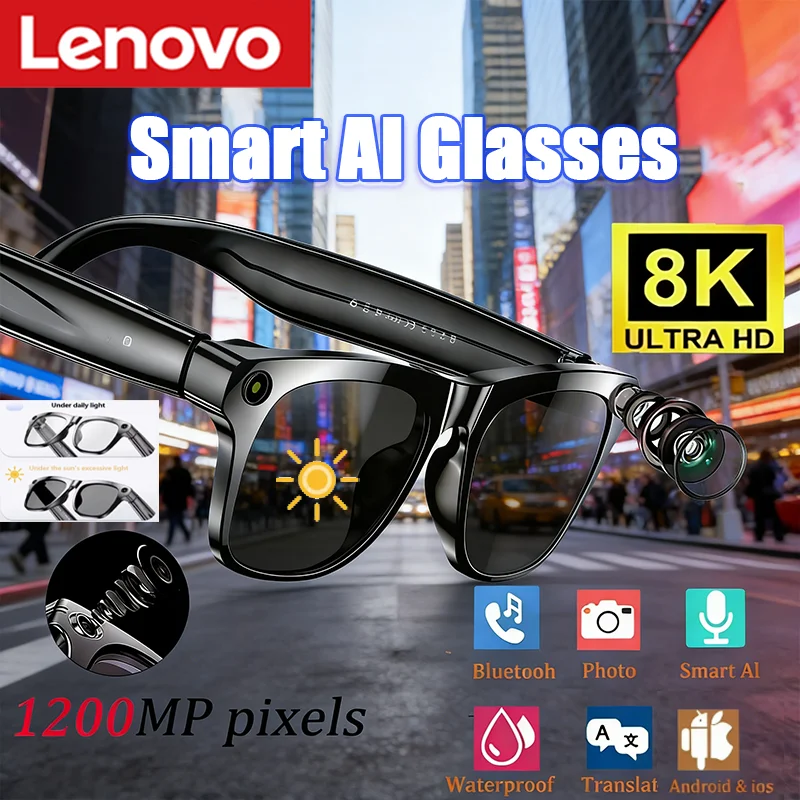 Lenovo Smart 8K AI Glasses With 1200mp Camera Chat Gpt Touch Sport ...