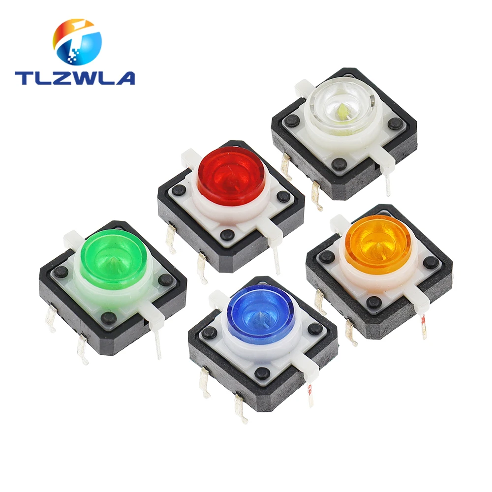 5PCS-12X12X7-3-Tactile-Push-Button-Switch-Momentary-Tact-LED-5-Color ...