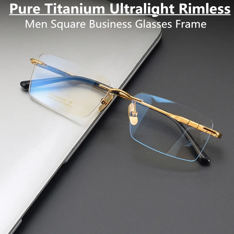 Pure-Titanium-Ultralichte-Brillen-Randloze-Bril-Frame-Mannen-Vierkante ...