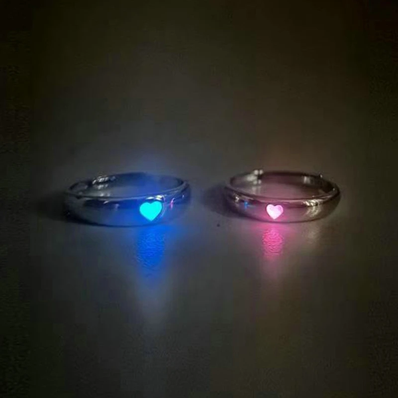 Luminous Blue Pink Light Couple Ring | Luminous Blue Pink Light Heart ...