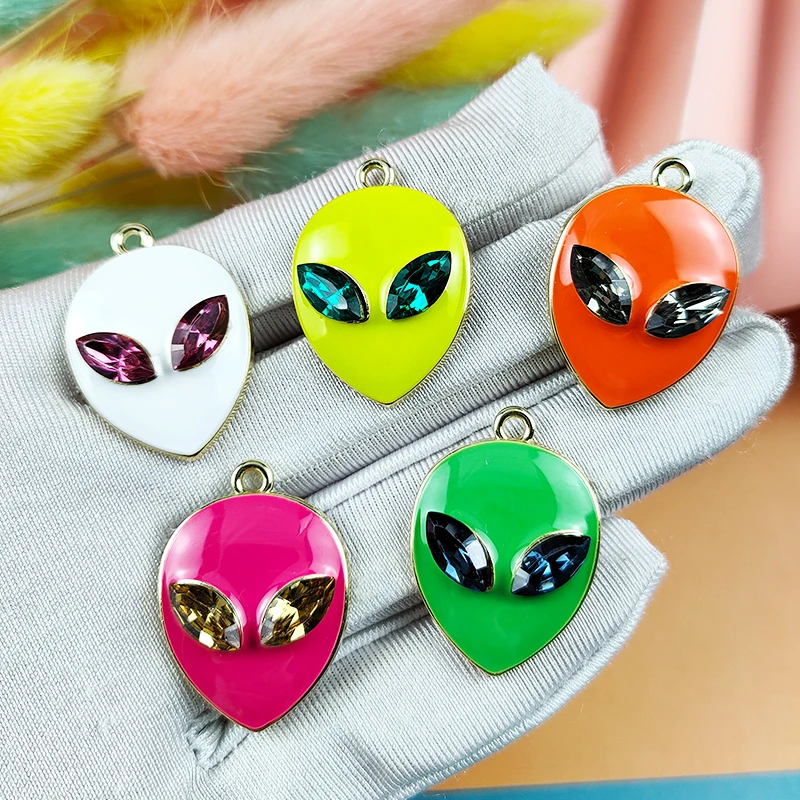 10pcs/pack Alien Metal Enamel Charms Gem Eyes Aliens Head Earring ...