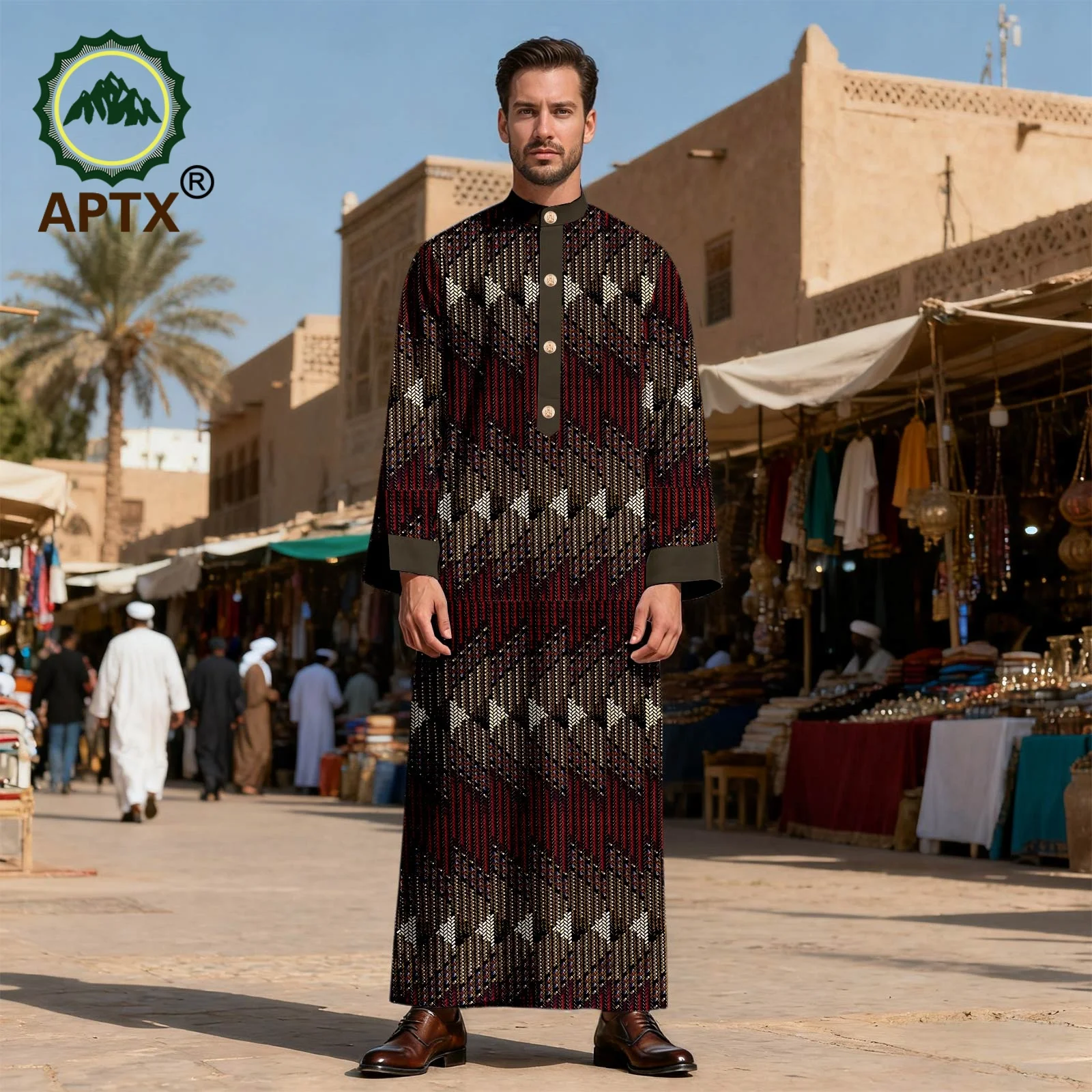 APTX Men's Jubba Thobe Embroidered Robe Single-Breasted Loose Fit ...