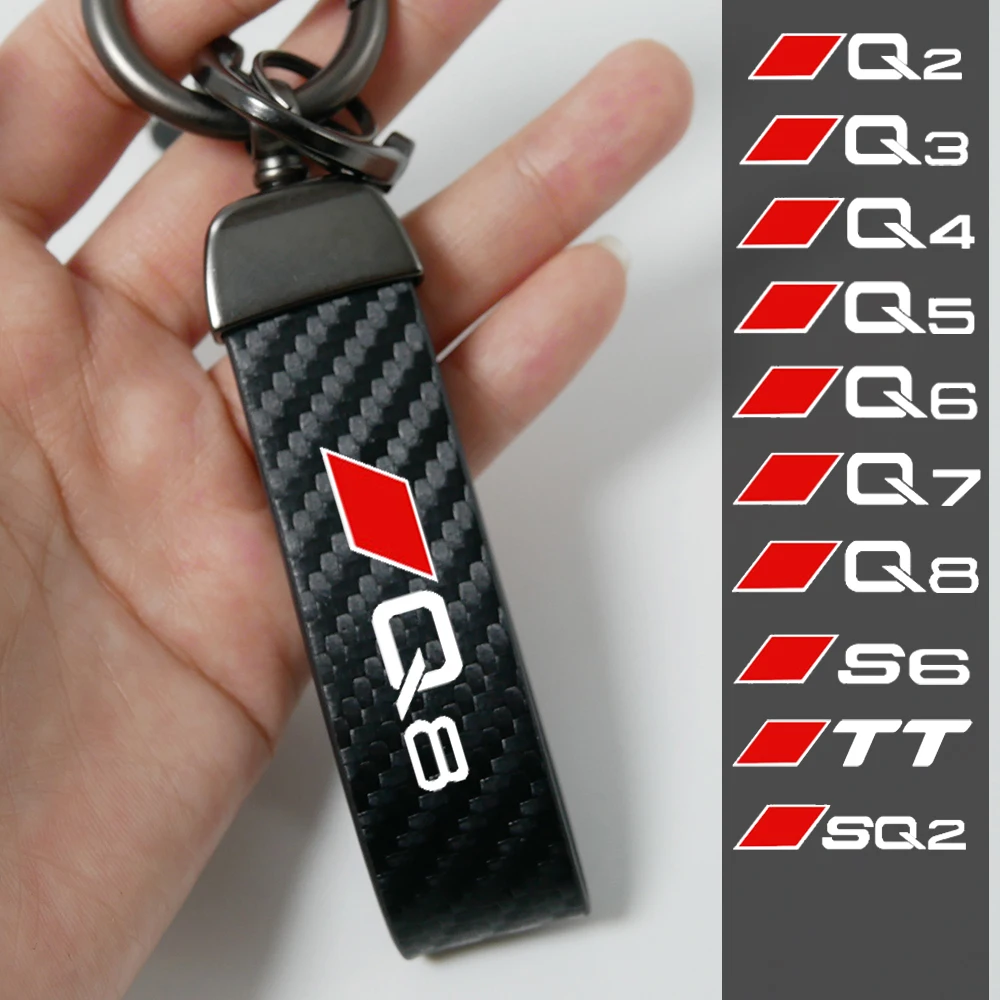 Car Keychain Carbon Fiber Grain Keyring Motorcycle Keychain For Audi Q2 ...