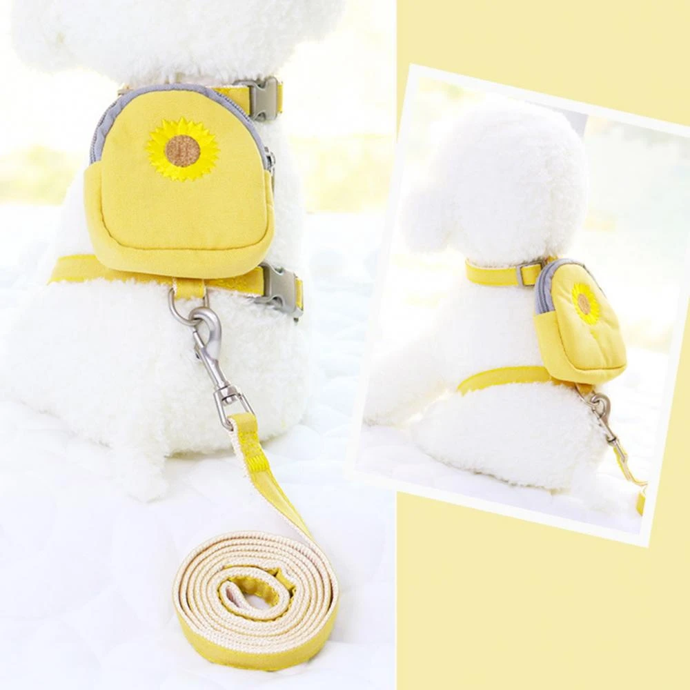 Pet Backpack Harness Cat Dog Sunflower Embroidered Chest Strap Traction ...
