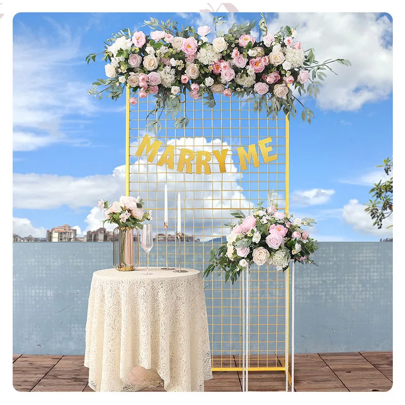 Decoration Mariage Iron Gold Grid Square Backdrop Stand Wedding ...