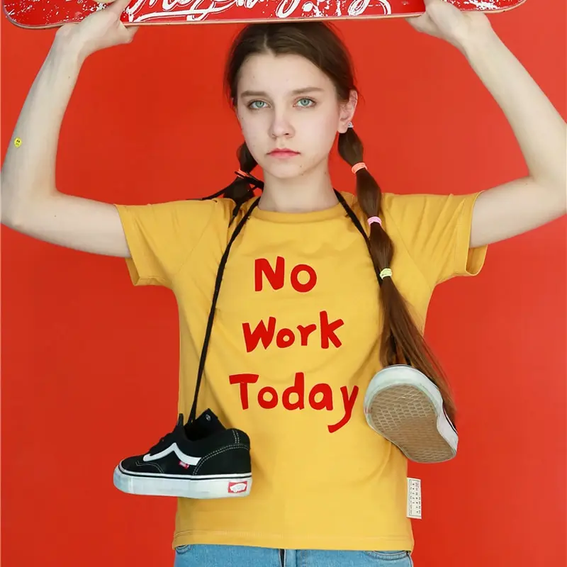 Summer-New-Design-Niche-Women-s-T-shirts-Cotton-Letter-Prints-Yellow ...