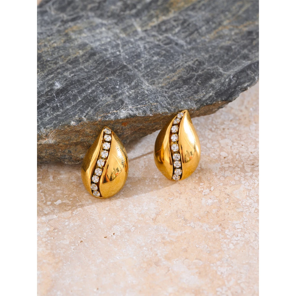 Ατσάλινα γυναικεία σκουλαρίκια Water Drop 18k – Kosmo Jewellery