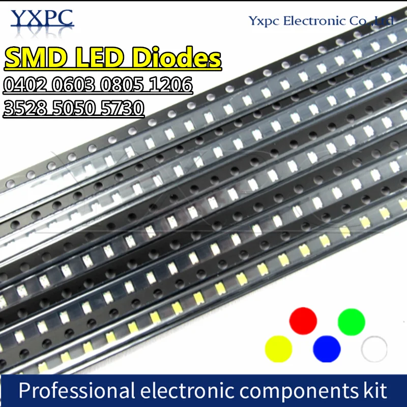 Diodo LED SMD de 100, 0402, 0603, 0805, 1206, 1210, 3528, 5050, rojo ...
