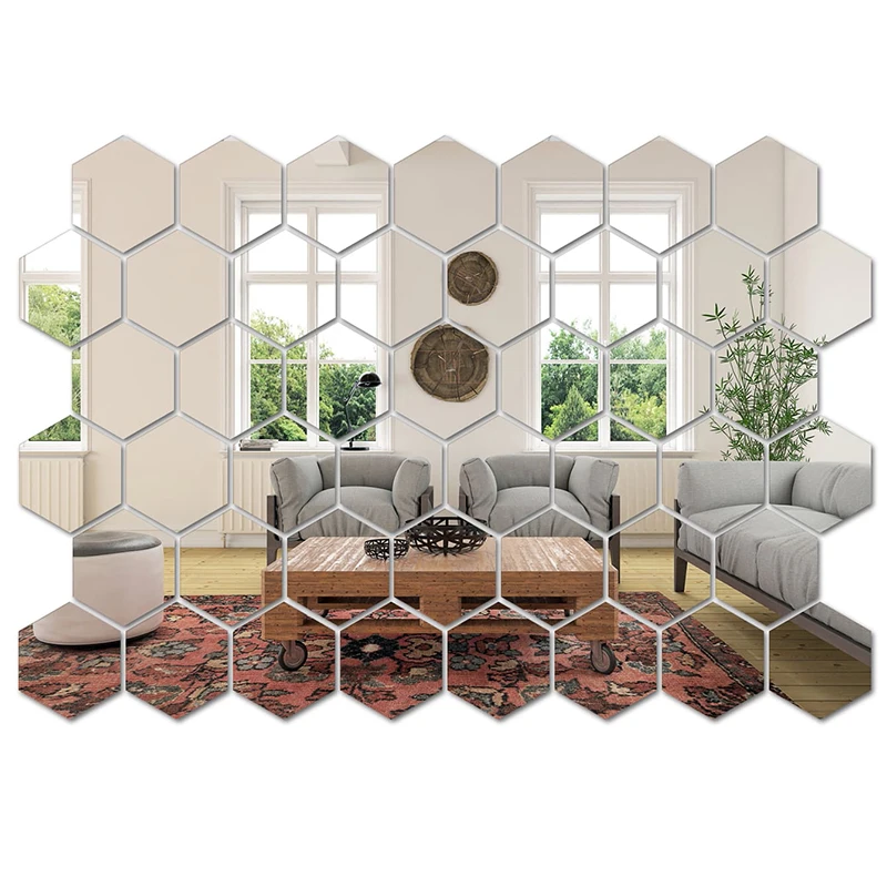 12-24pcs-3D-Mirror-Wall-Stickers-Hexagon-Shape-Acrylic-Removable-Wall ...