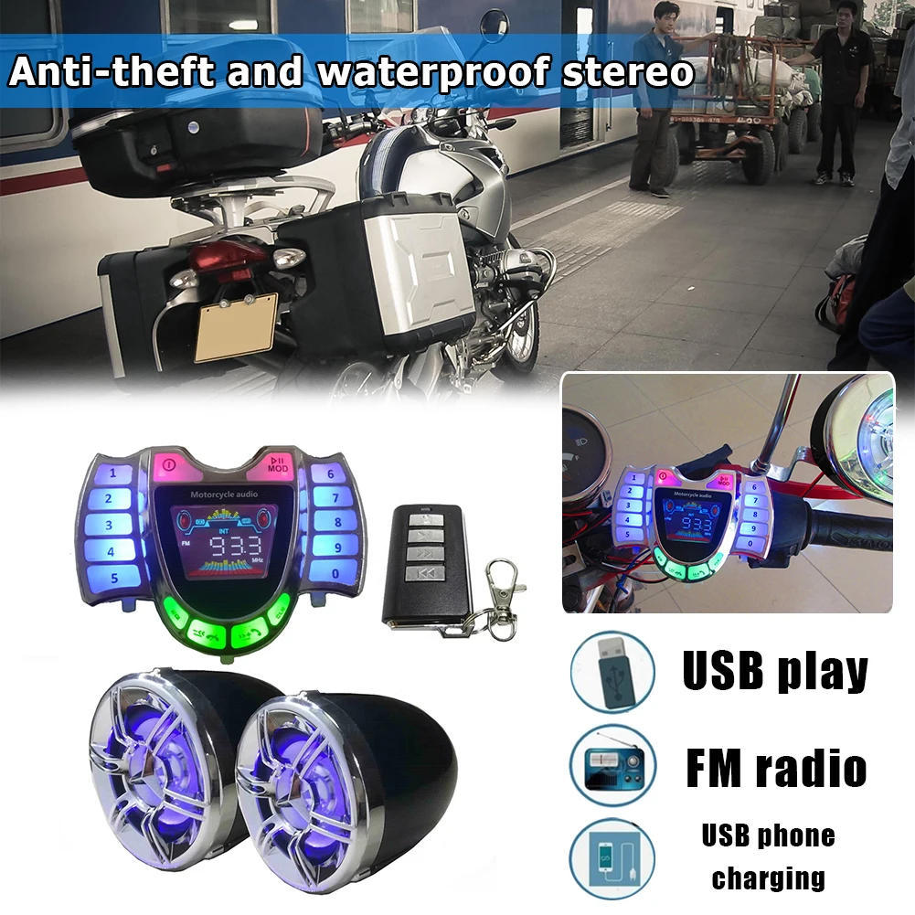 HY-008 Motorcycle Bluetooth Speaker Audio System TF Radio USB Charger ...