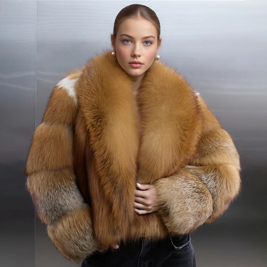 Real Red Fox Fluffy Women’s Jacket Short Cropped Fox Fur Jacket With ...