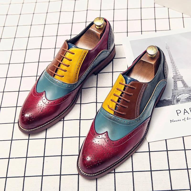 Men-Vintage-Block-Shoes-Red-Brown-Wooden-Heel-Lace-up-Business-Office ...