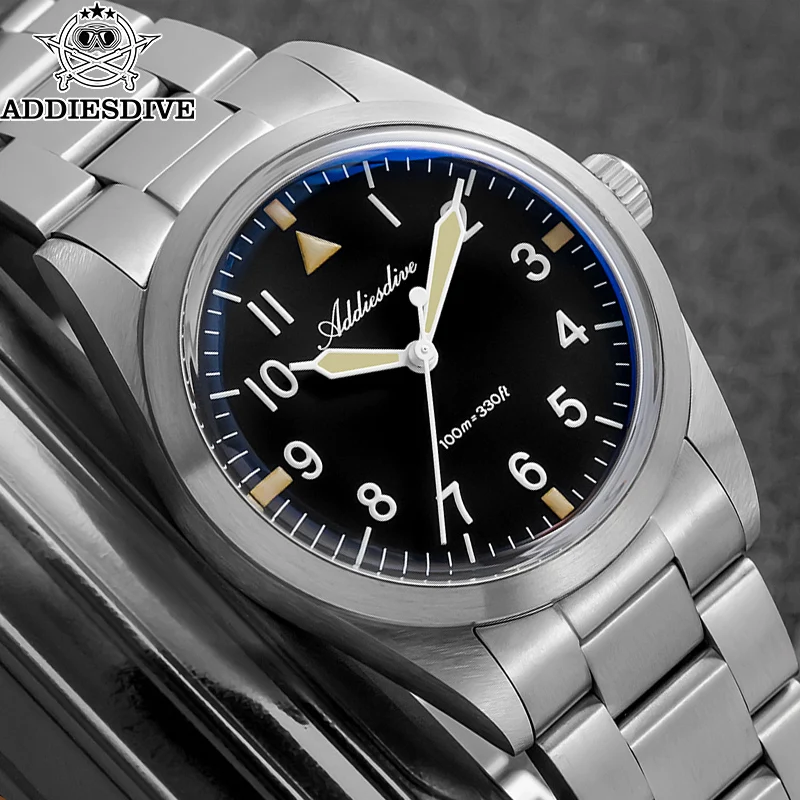 ADDIESDIVE AD2502 Titanium Watch Men 36mm Quartz Wristwatch Domed Glass ...