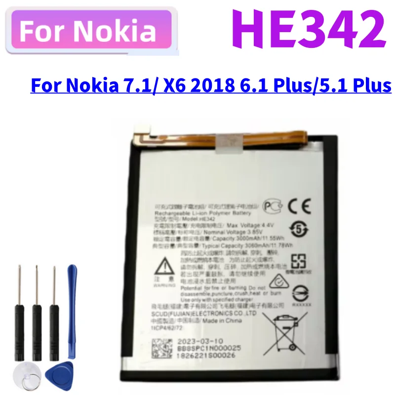 New-HE342-3060mAh-Replacement-Battery-For-Nokia-7-1-X6-2018-6-1-Plus-5 ...