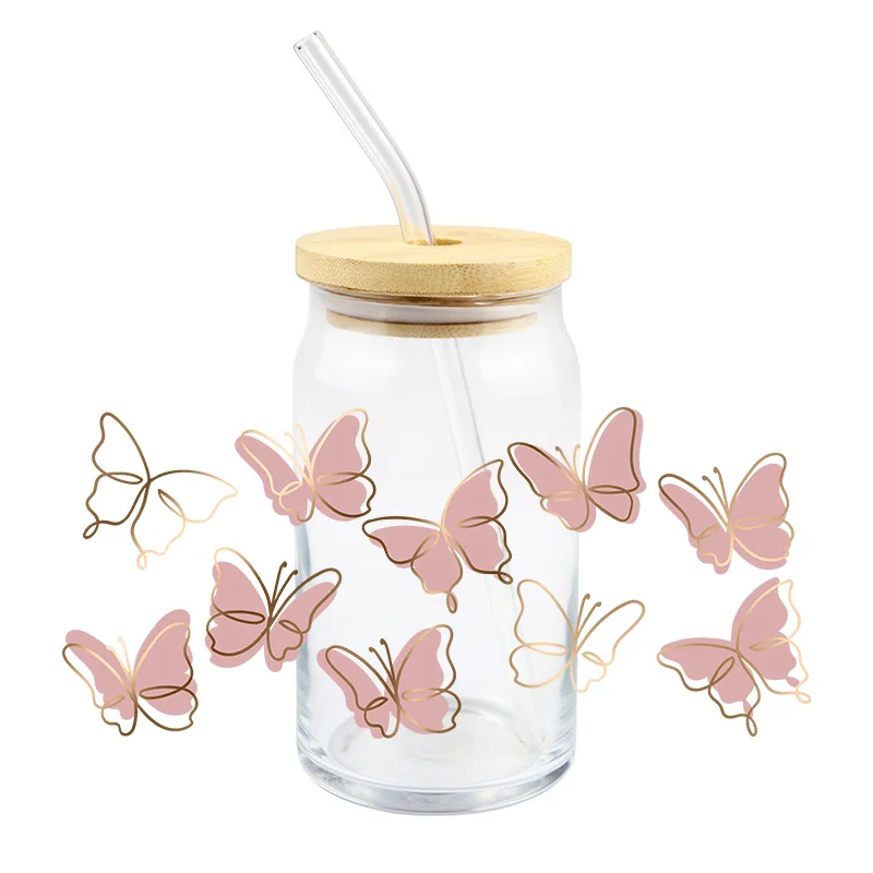 Butterfly-UV-Sticker-For-Glass-Can-Cups-Pink-Fashion-Women-DIY-UV-Dtf ...