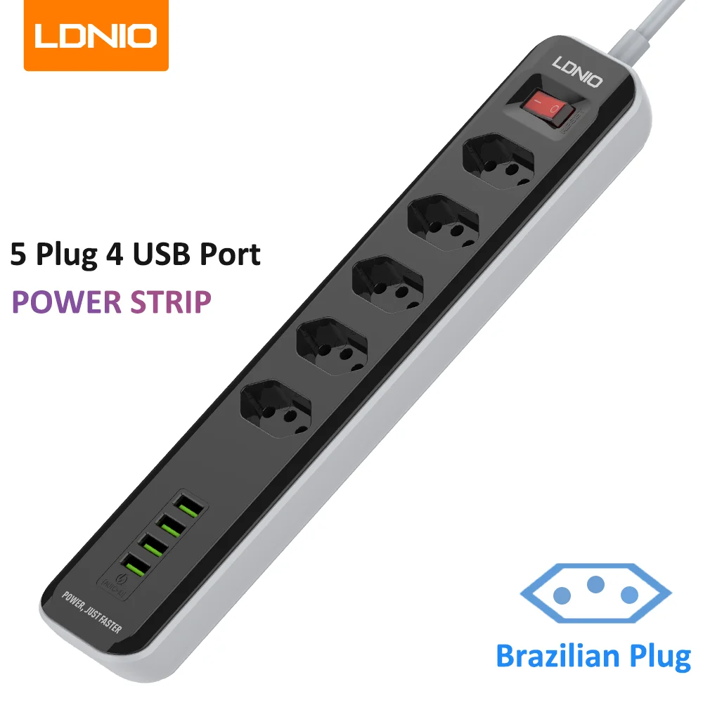 Ldnio power strip brasil plug adaptador 4 usb 2m cabo de extensão ...