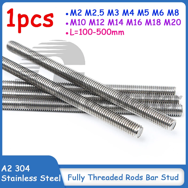 1PCS A2 304 Stainless Steel Fully Threaded Rods Bar Stud M2 M2.5 M3 M4 ...