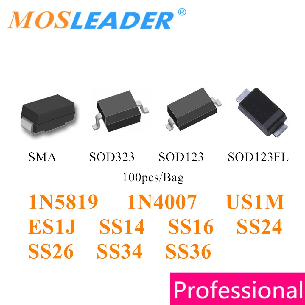 Mosleader 1N5819 S4 SL 1N4007 M7 A7 diode US1M ES1J SS14 SS16 SS24 SS26 ...