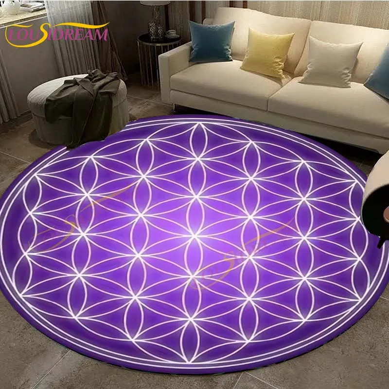 Geometric-Symbols-Flower-of-Life-Round-Rug-Lotus-Area-Rug-Sacred ...