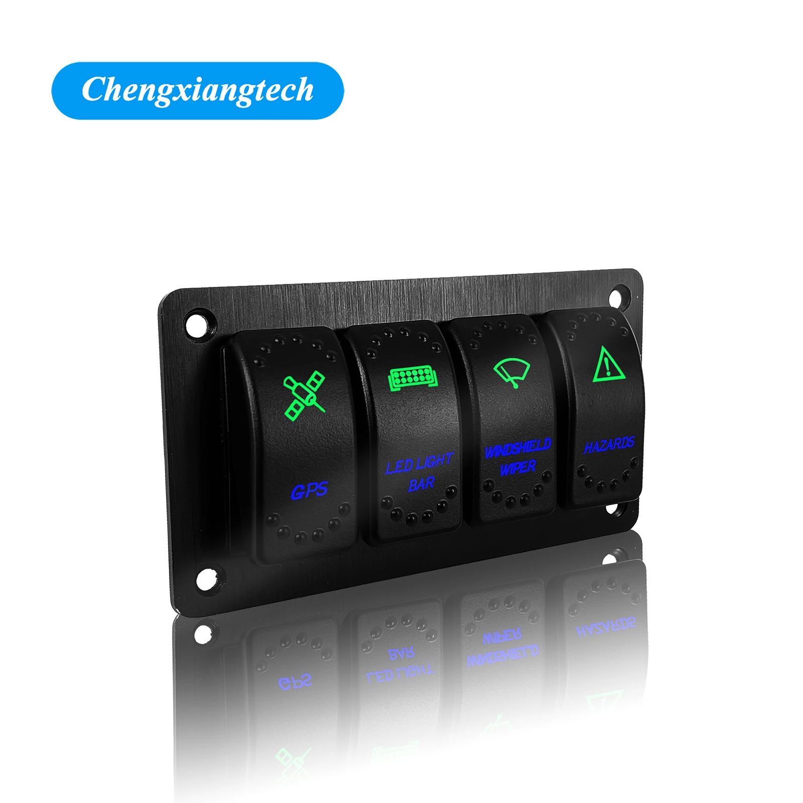 4-Gang-Rocker-Switch-Panel-12V-Blue-Green-Led-Waterproof-IP68-Marine ...