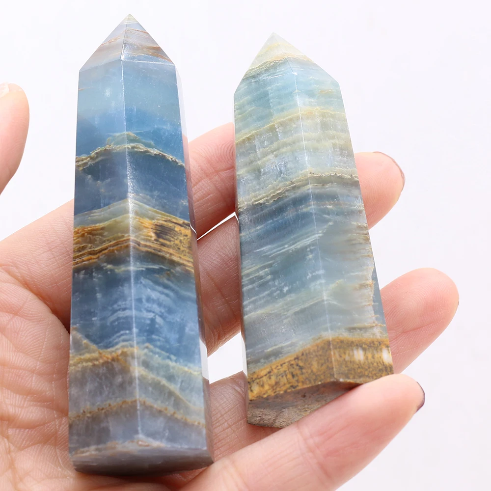 Hexagonal Column Ornament Natural Ocean Jasper Stone Tower Point Carved Crafts Reiki Energy ...