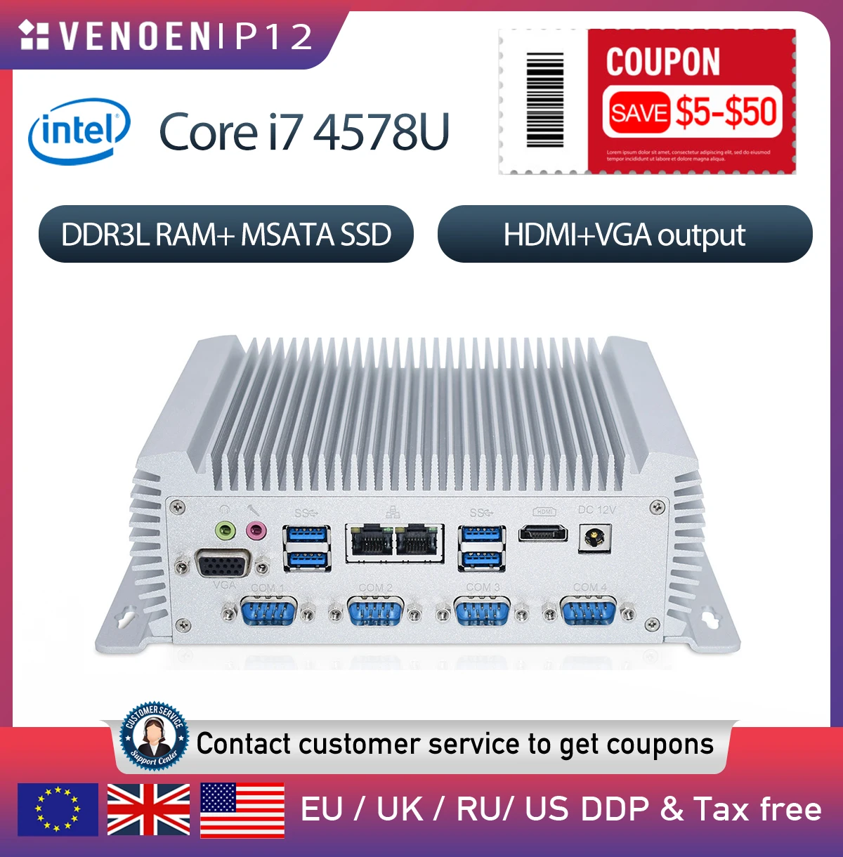 Fanless Mini PC Core i7 4578U i5 4278U 4Th Gen ITX Industrial Rugged ...