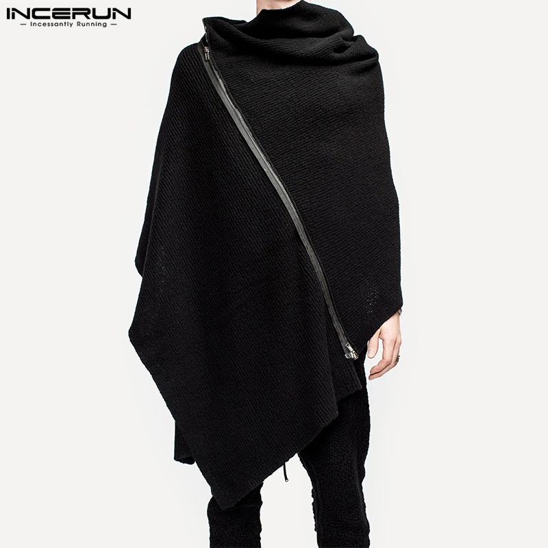 Fashion Men Cloak Coats Solid Color Turtleneck Zipper 2023 Irregular ...