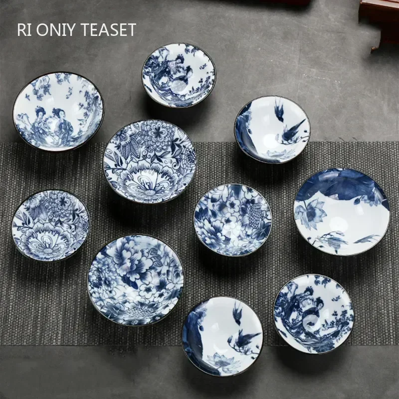 1 PCS Handmade Blue and White Porcelain Teacup Travel Ceramic Tea Bowl ...