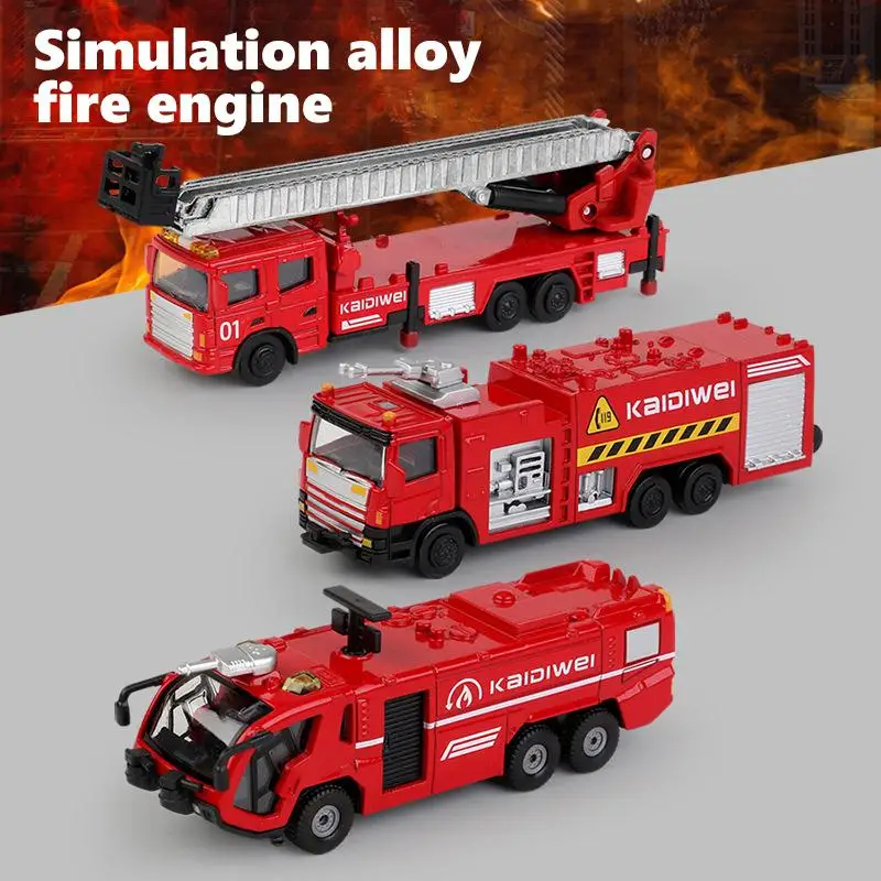 Kaidiwei-Alloy-Fire-Truck-Toy-Car-Set-Diecast-Model-Alloy-Firefighter ...