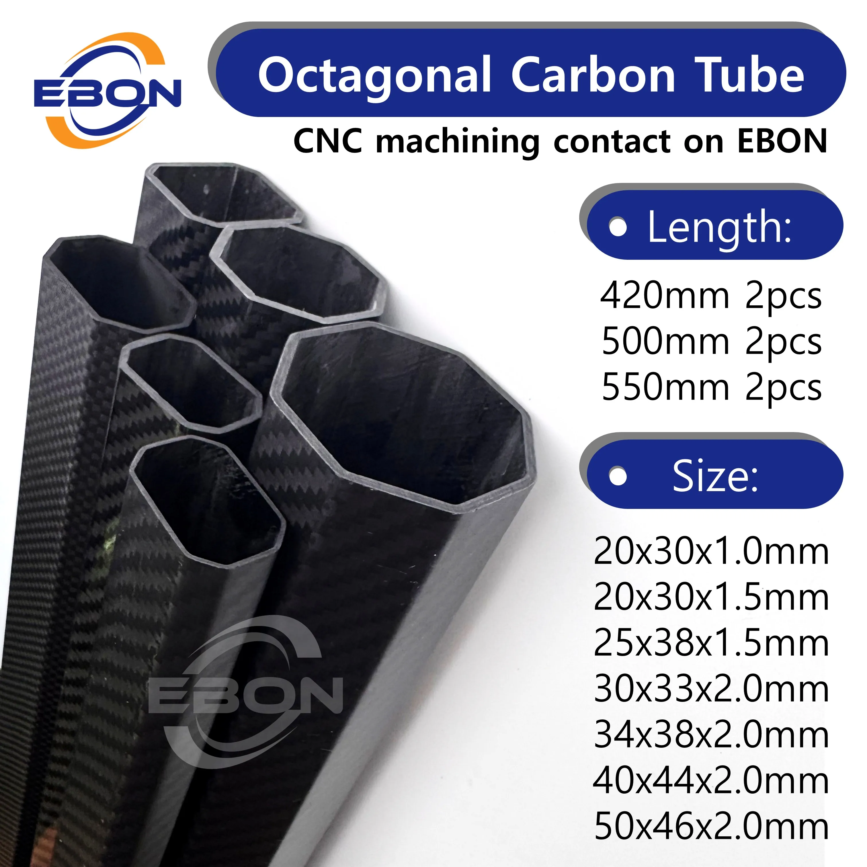 lot/2pcs Carbon Fiber Octagonal Tube 3K High Strength Composite 30x20mm ...