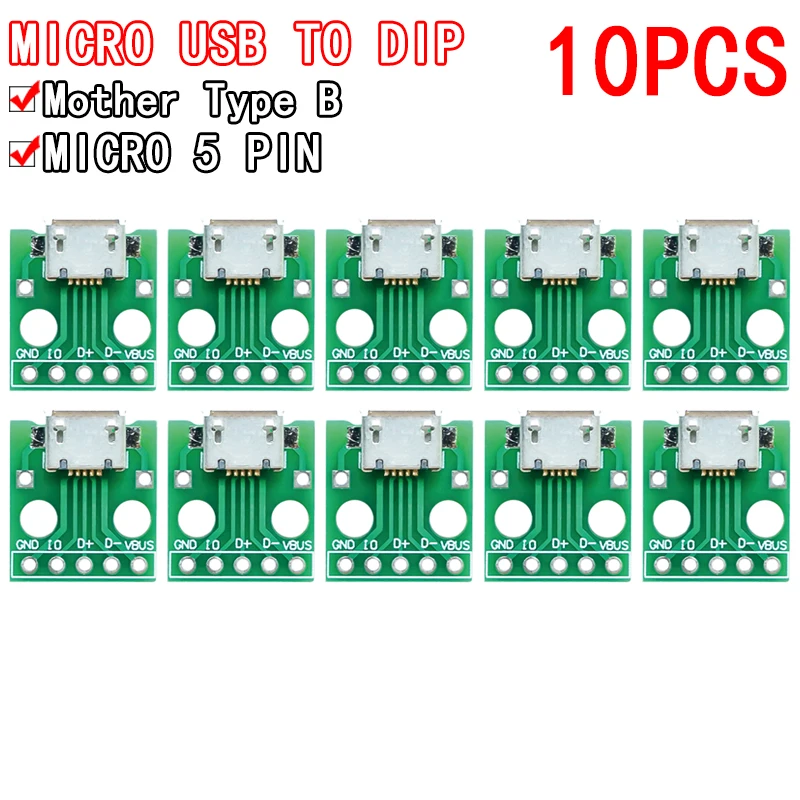 10pcs-MICRO-USB-to-DIP-Adapter-5pin-female-connector-B-type-pcb ...