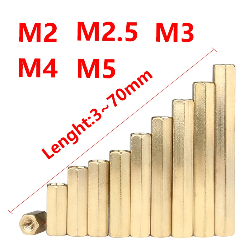 M2 M2.5 M3 M4 M5 Hex Brass Male Female Standoff Board Pillar Hexagon ...
