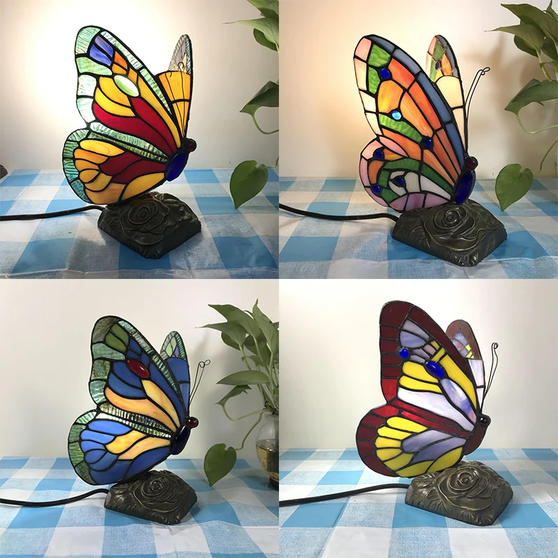 Stained Glass Butterfly Lamps With US/EU/UK/AU Plug In E27 LED Bedroom ...