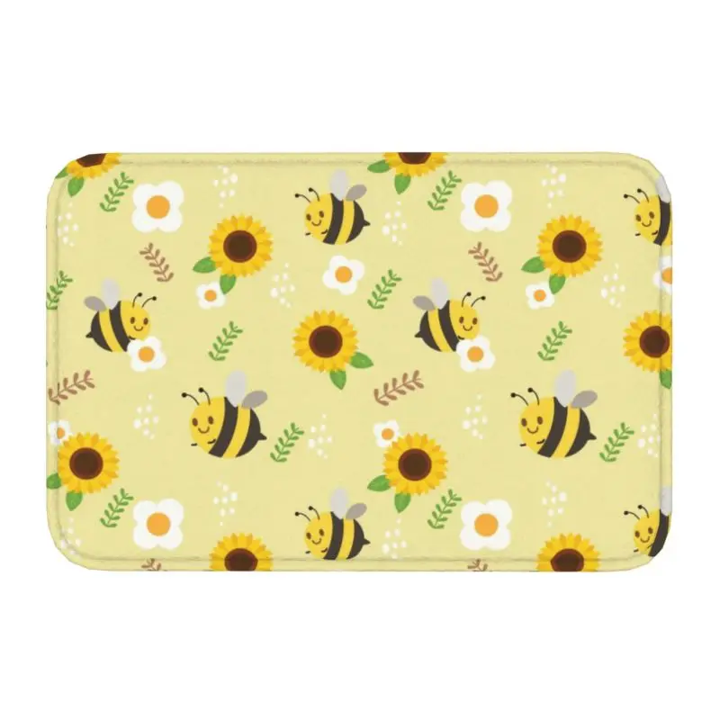 Personalized-Cute-Bumble-Bee-Sunflower-Doormat-Mat-Anti-Slip-Bumblebee ...