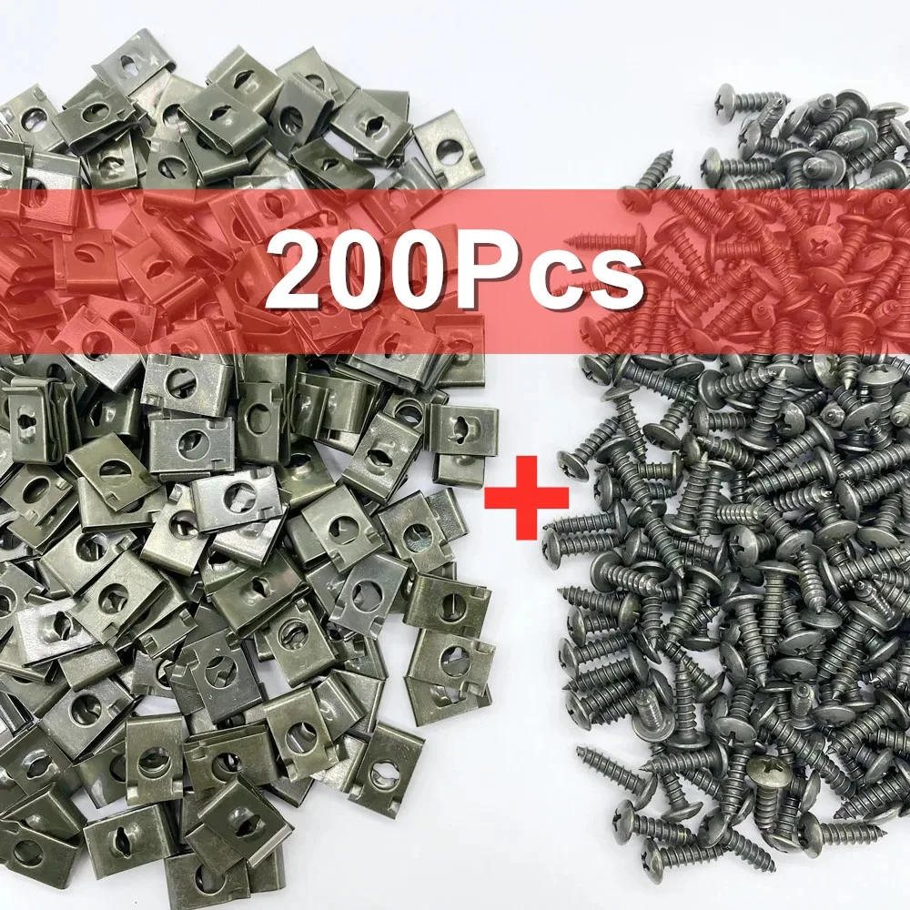200Pc-10Pc-Car-Motorcycles-Metal-Screw-Tapping-Fastener-Clip-U-Type ...
