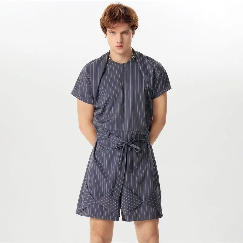 INCERUN-2024-Men-Striped-Rompers-O-neck-Short-Sleeve-Summer-Casual-Male ...